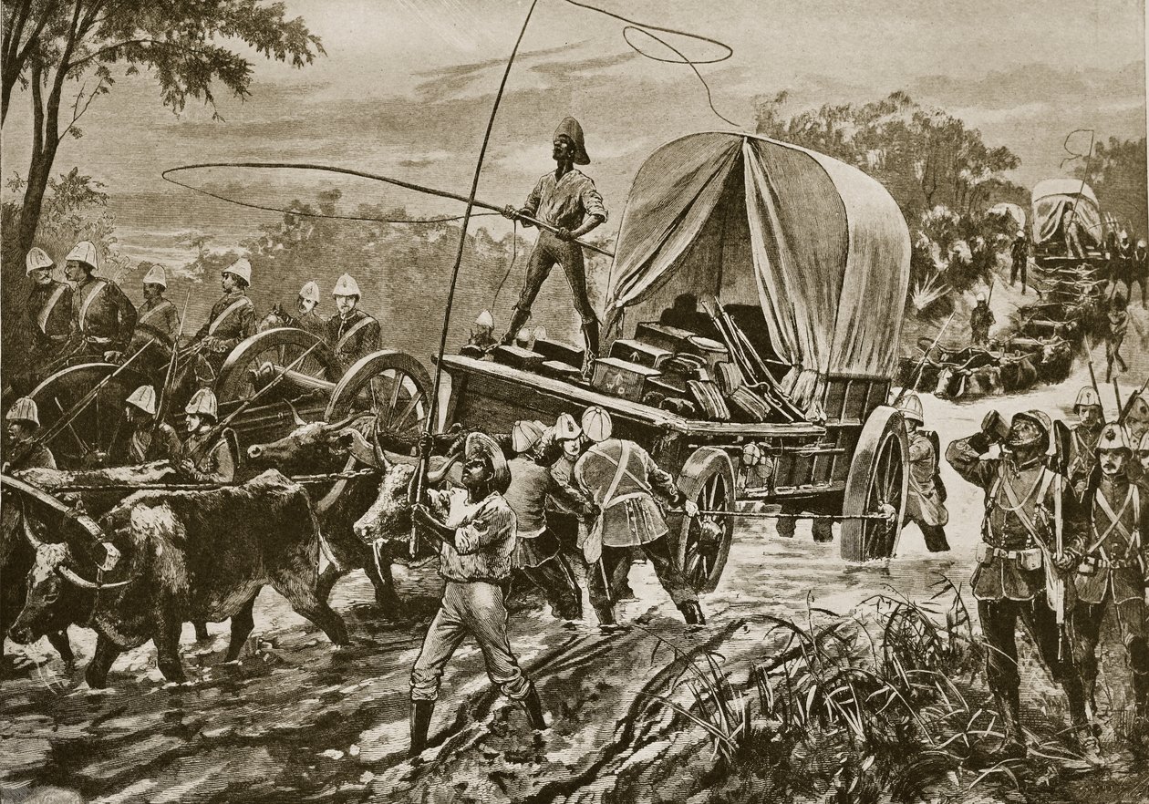 Zulu War: the Etshowe relief force crossing a stream