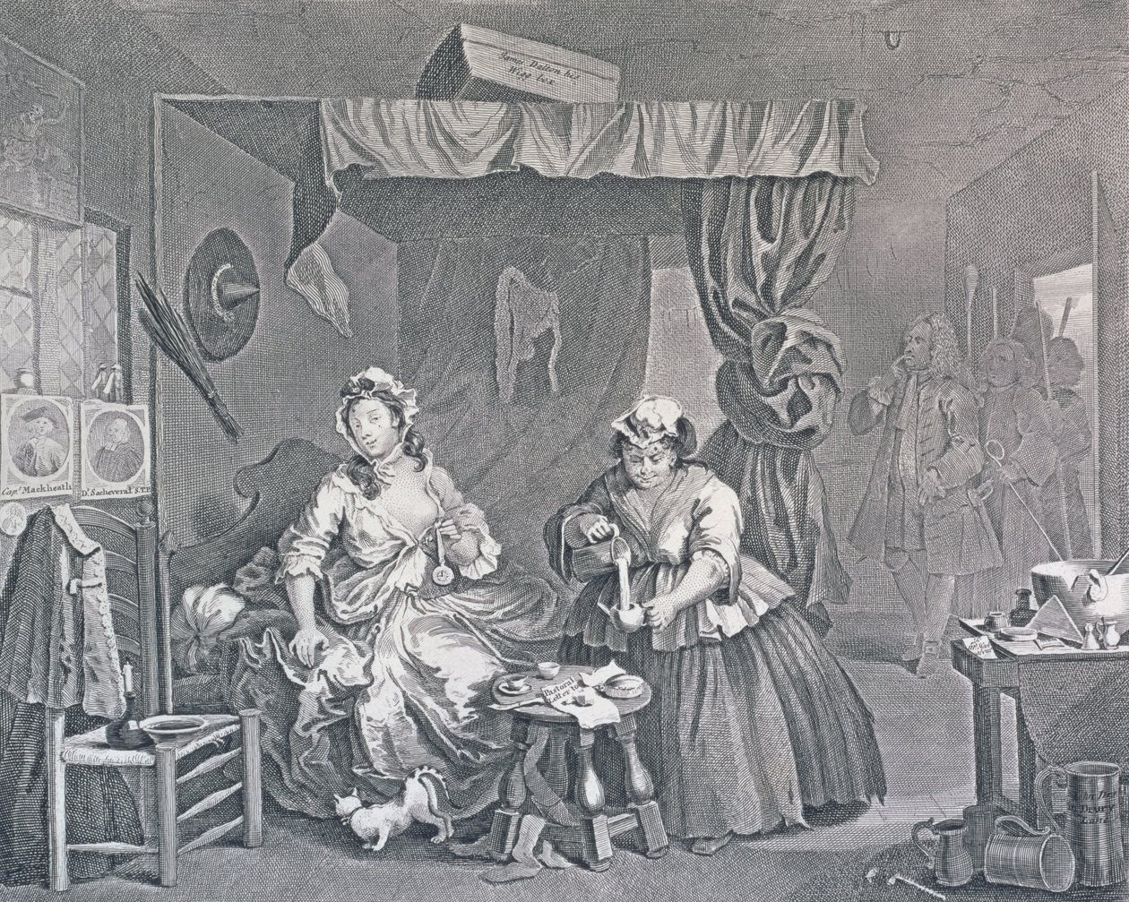 A Harlot's Progress, Plate Three: Apprehended by a Magistrate, 1732