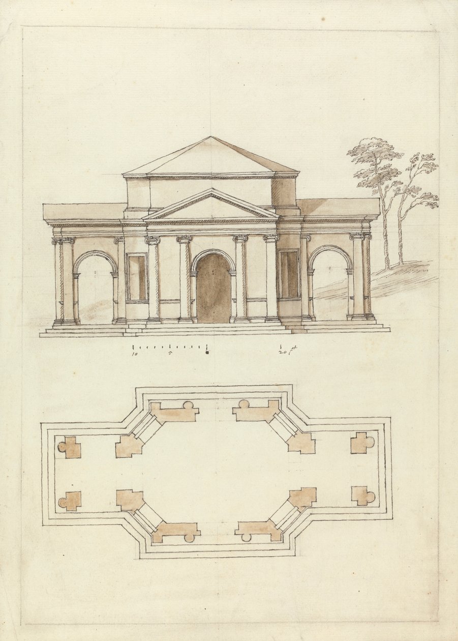 Townsend's Building at Rousham, Oxfordshire: Elevation and Plan