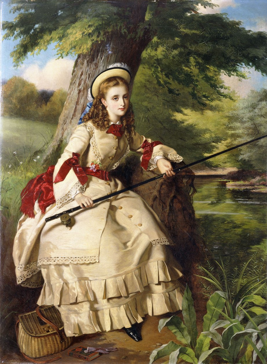 A Young Lady Fishing by William Maw Egley: Fine art print