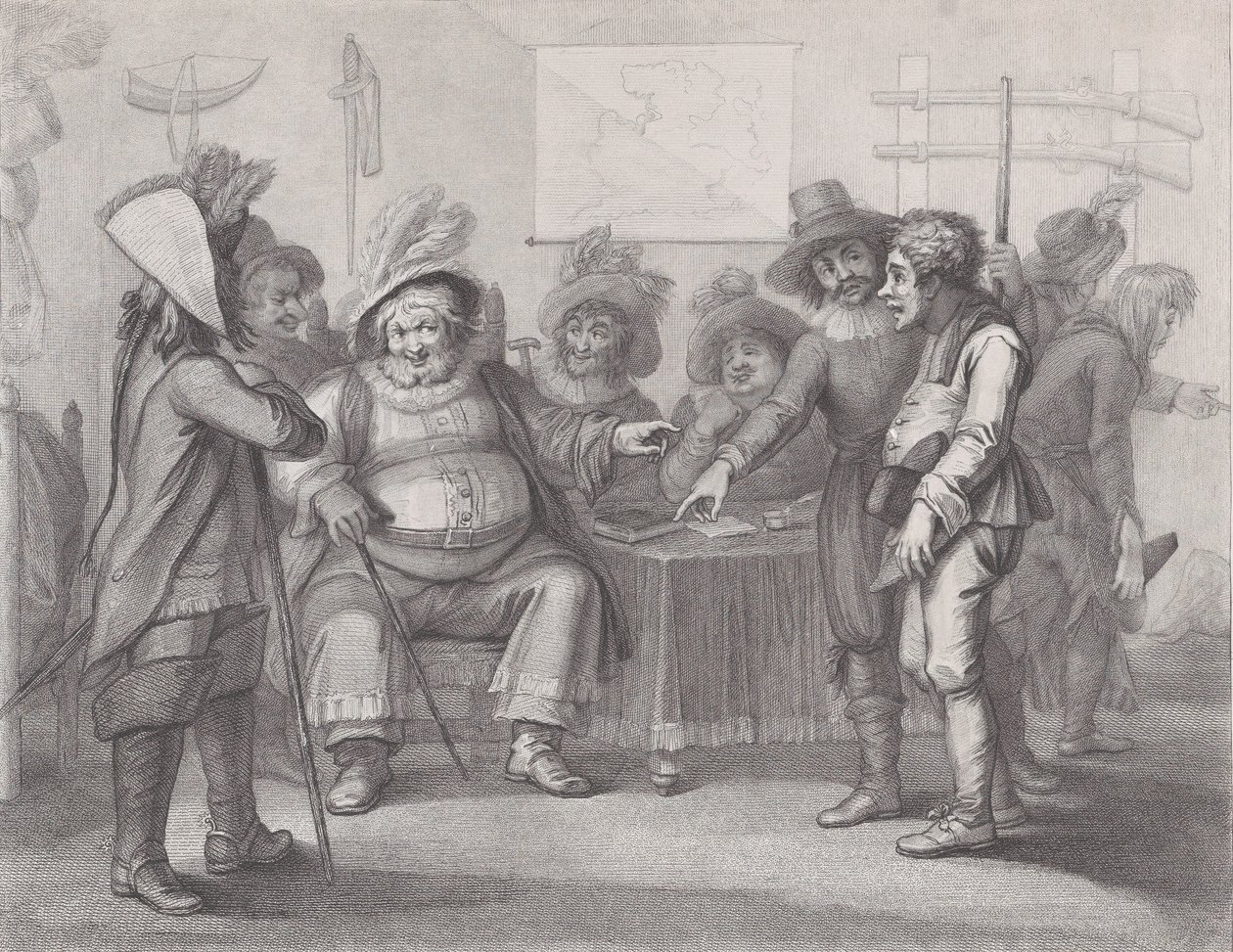 Falstaff at Justice Shallow's Mustering His Recruits, Shakespeare ...