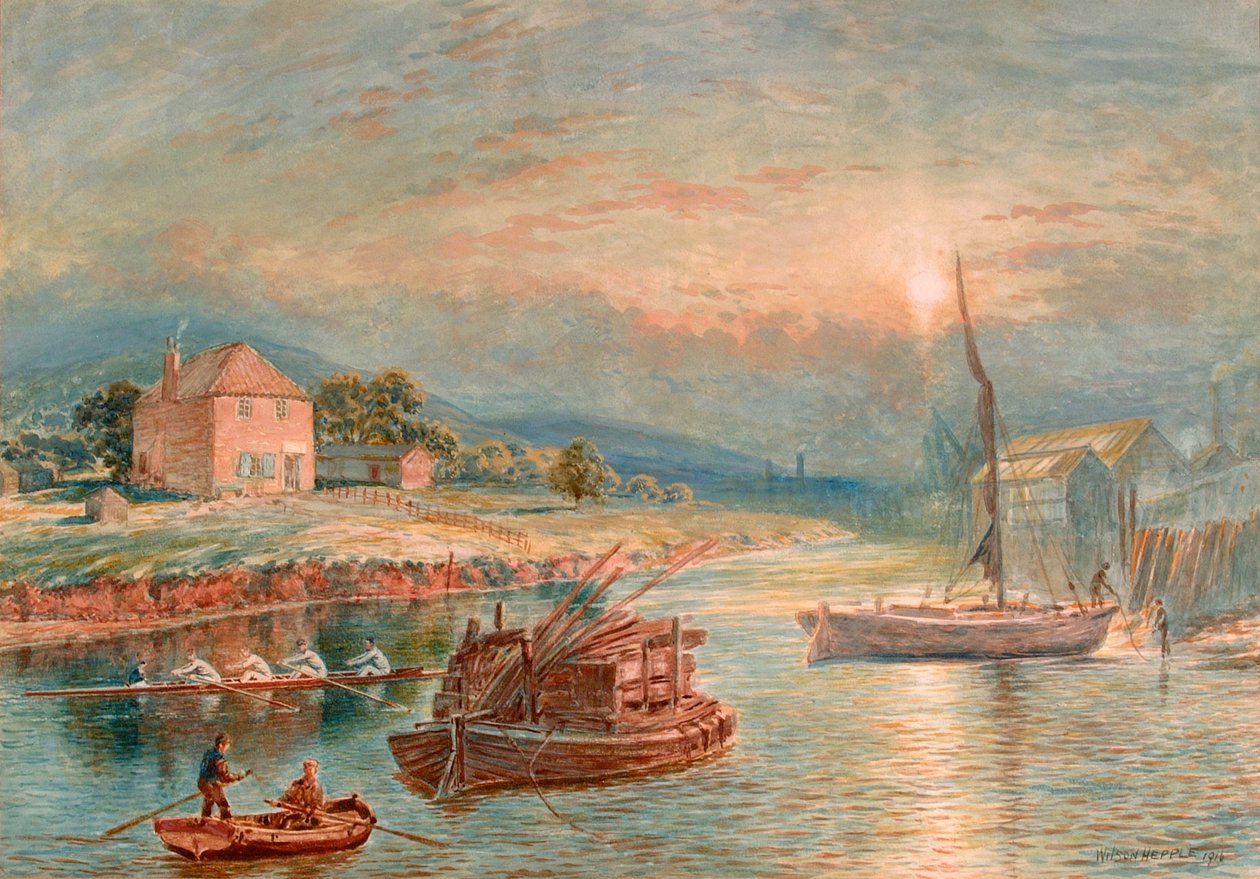 King's Meadow Island and Boats on the Tyne by Wilson Hepple