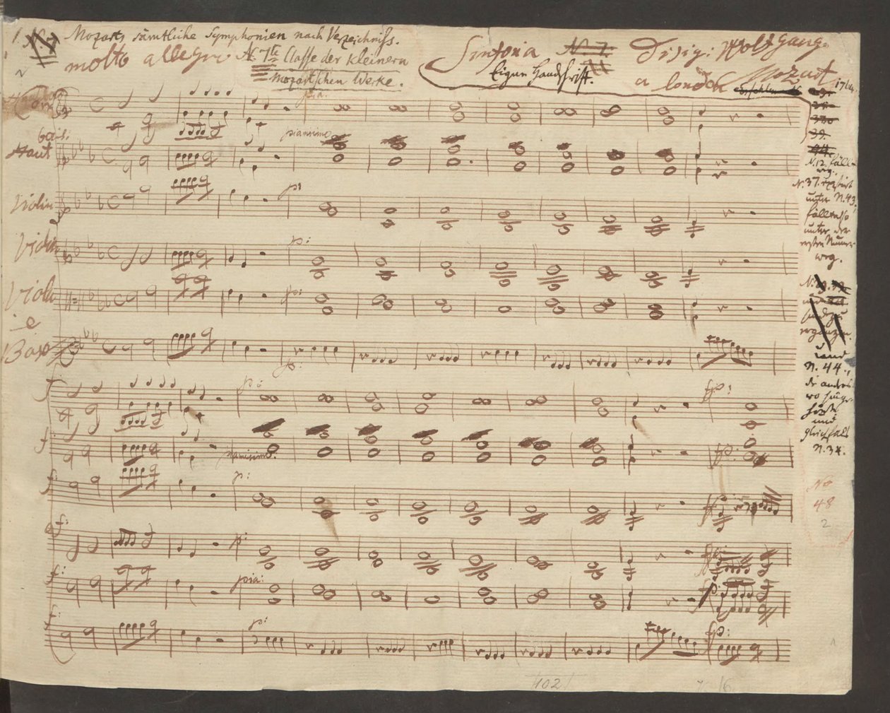 The Opening of the Autograph Manuscript of Mozart's Symphony No.1