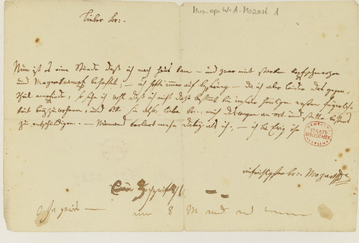 Letter from Mozart to a freemason, January 1786