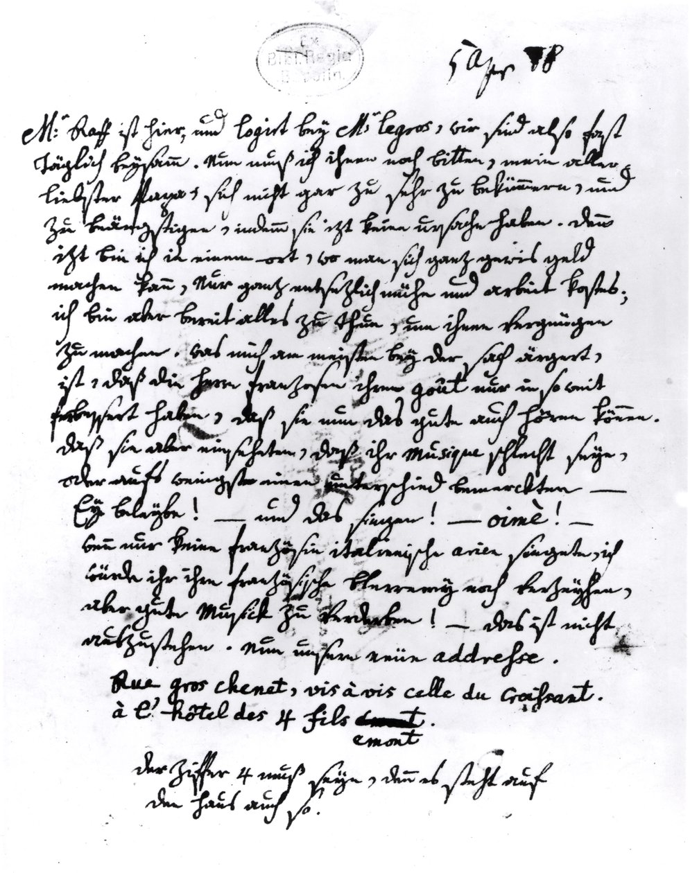Letter from Mozart to His Father, 5th April 1778