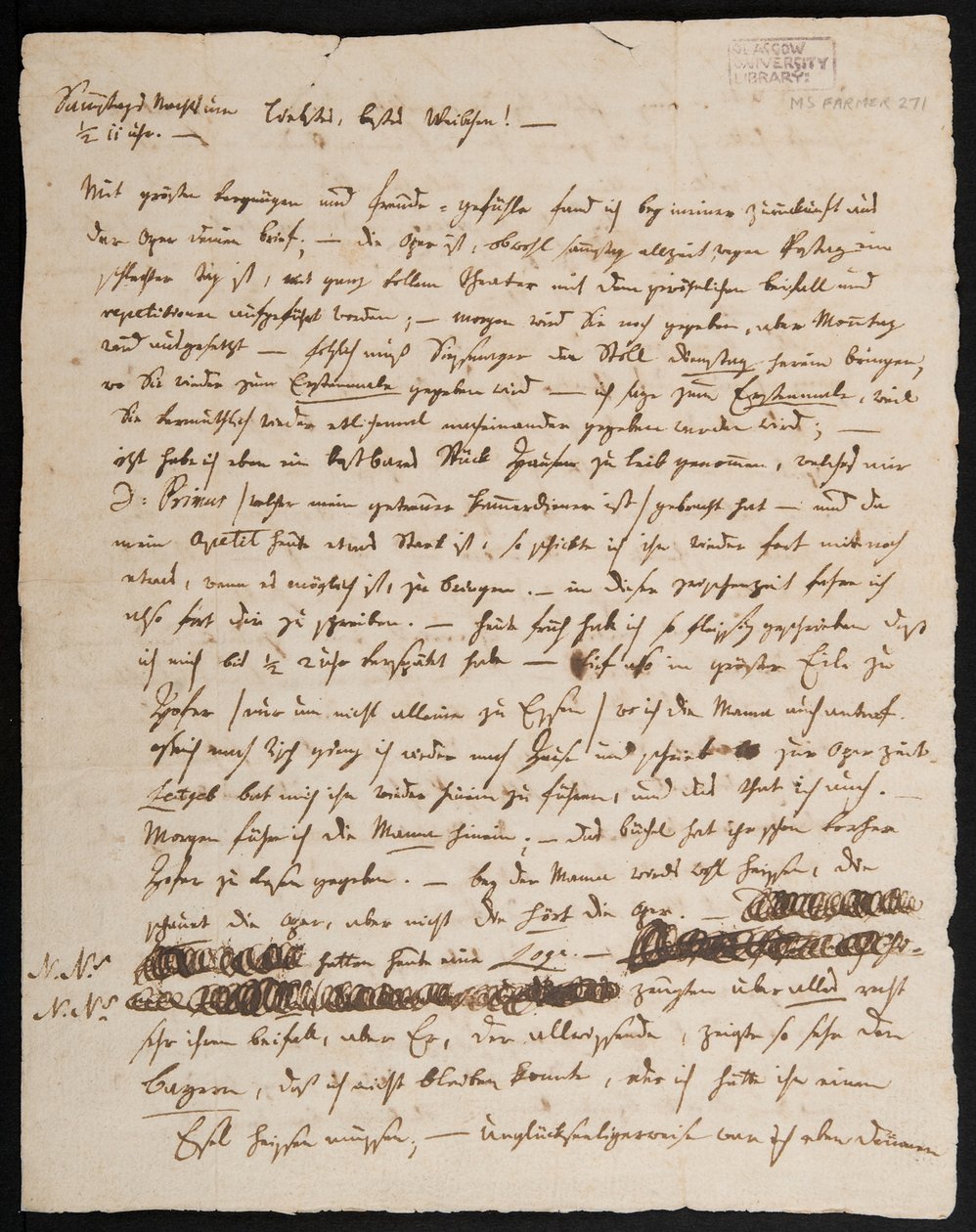 Letter of W.A. Mozart to His Wife, Konstanze, 1791