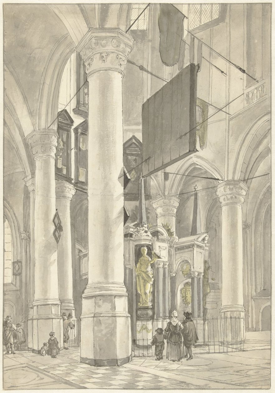 View in the Nieuwe Kerk in Delft, with the Tomb Monument of William of ...