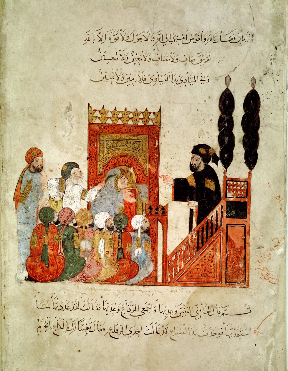 Abou Zayd preaching in the Mosque, from 'Al Maqamat' (The Meetings) by ...