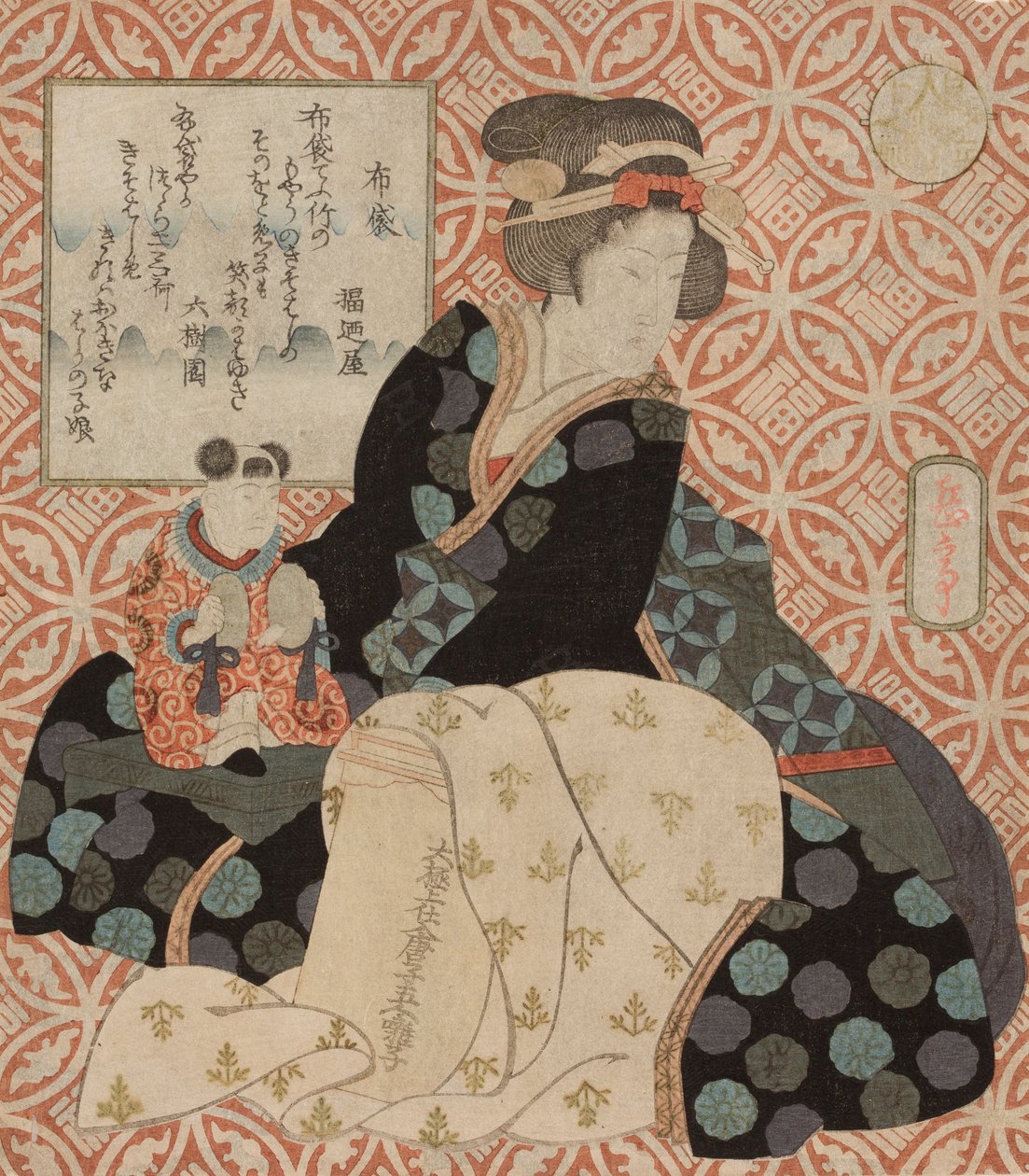 Seated Lady with a Boy by Yashima Gakutei: Fine art print
