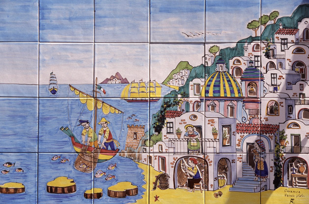 Ceramics painted tiles, Positano, Amalfi Coast, Campania, Italy