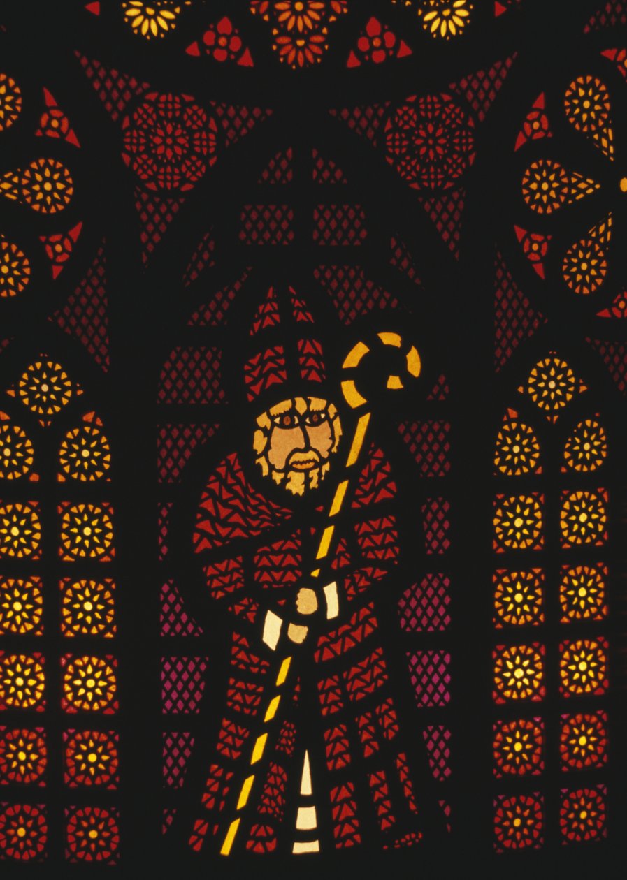 St Nicholas, stained glass window in Kusnacht church, Canton of Zurich ...