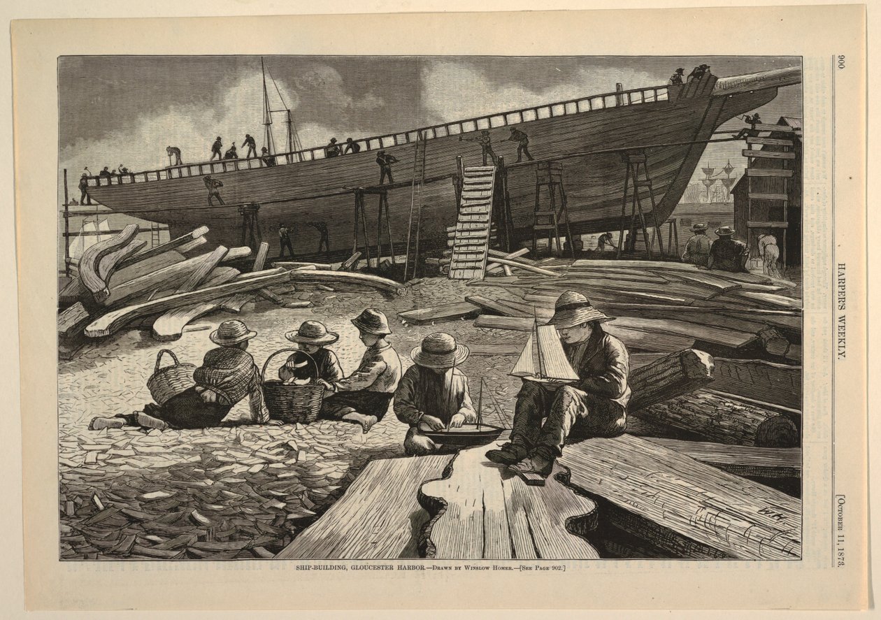 Ship-Building, Gloucester Harbor, from Harper's Weekly, October 11 ...