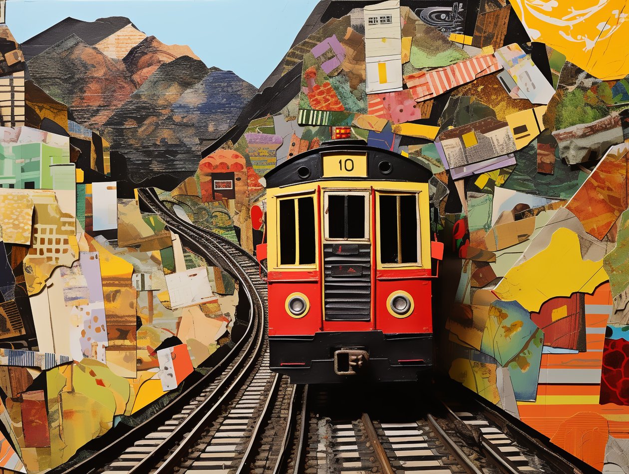 Funicular Train Station Collage Stickers by F. Abderrahim