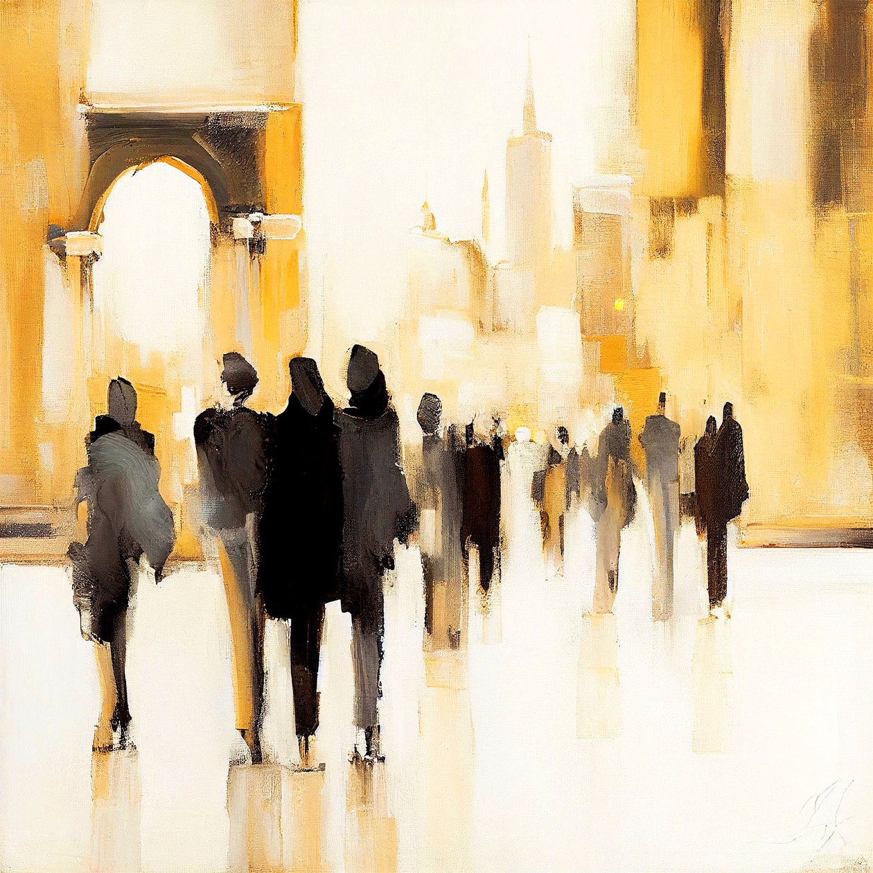 Urban Life: Abstract Impressionist Silhouette