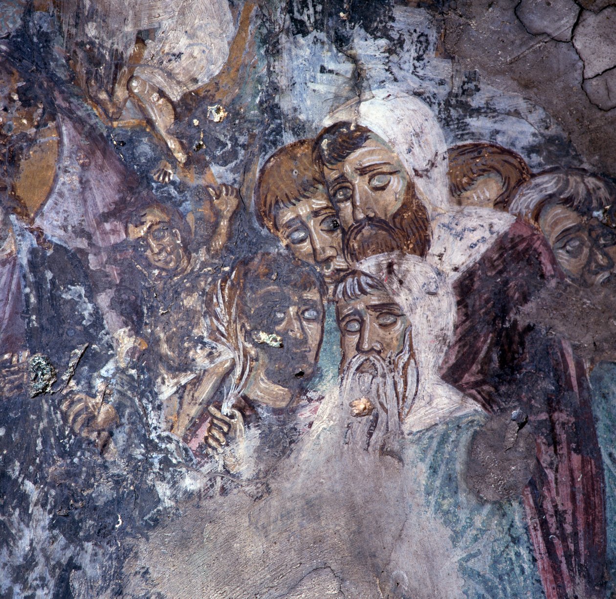 Group of men, fresco in church in Kandanos, Crete, Greece