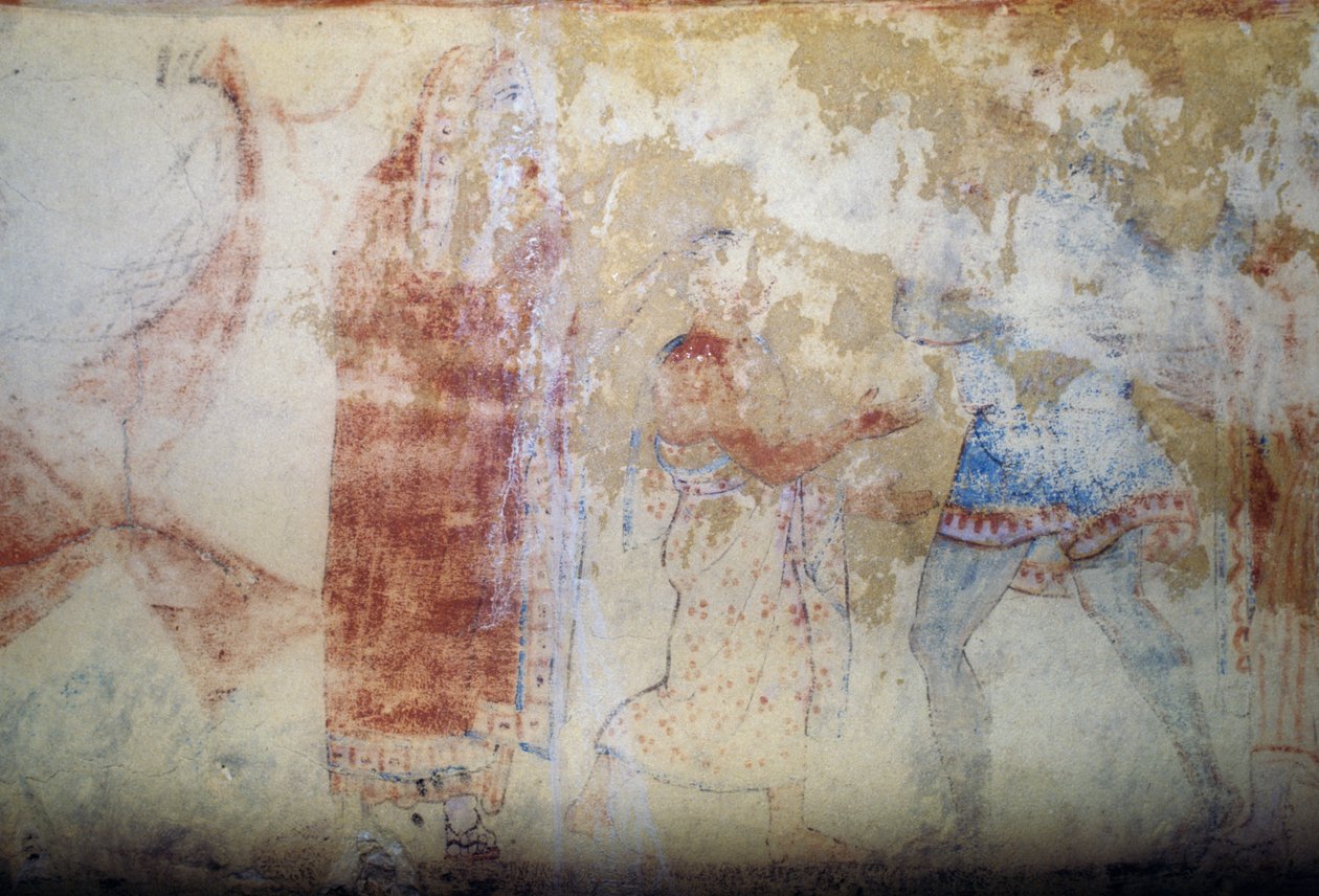 Woman and youth, fresco, Tomb of Blue Demons, Necropolis of Tarquinia ...