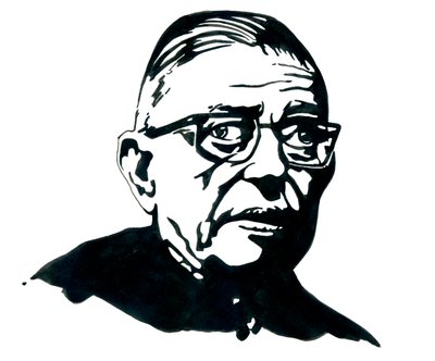 Portrait of the French writer, philosopher and playwright Jean-Paul Sartre