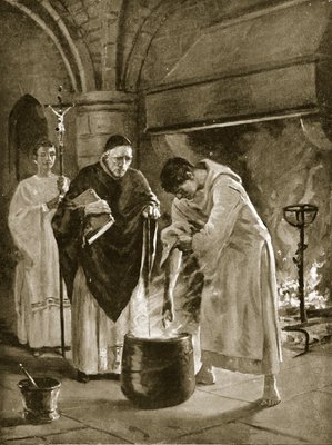 Trial by the Ordeal of Boiling Water, illustration from 'Hutchinson's ...