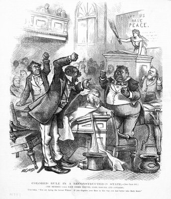 Political cartoon depicting African-Americans as politicians