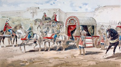 A horse-drawn royal coach of the 9th century