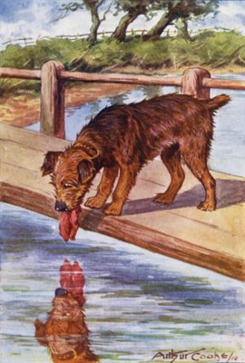 Aesop's Fables: The Dog and the Shadow (colour litho)