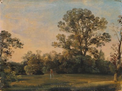 Forest landscape with castle on the water by Carl Blechen