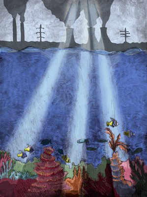 Coral Reef, 2013 (dry-point etching and digital)