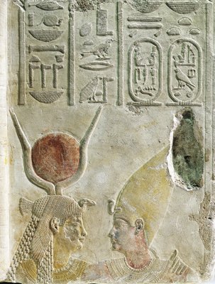 King Nectanebo II welcomed by goddess Isis