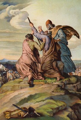 Aaron and Hur Holding Up the Hands of Moses as Joshua and the ...