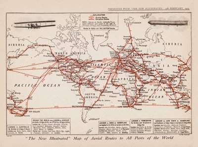 Map of Aerial Routes to All Parts of the World
