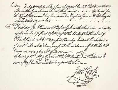 The handwriting of James Cook, July 1771 by English School