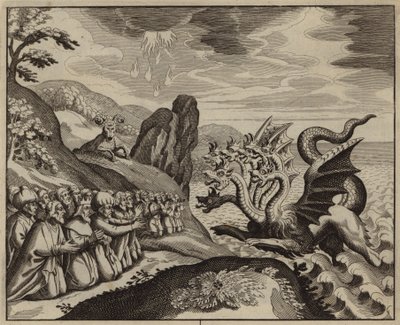 People worshipping the seven-headed beast out of the sea