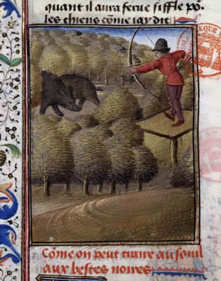 Boar Bow Hunting - in “Book of Hunting by Gaston Phoebus, Count of Foix ...