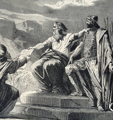 Moses ordering the people of Israel to recognize the authority of Josue ...
