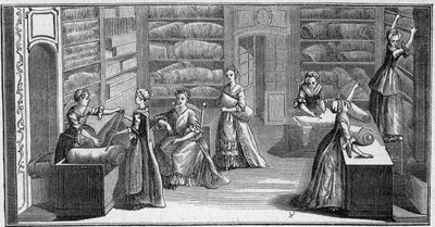 Shop of a “fashion merchant” in the 18th century. Engraving In “La ...