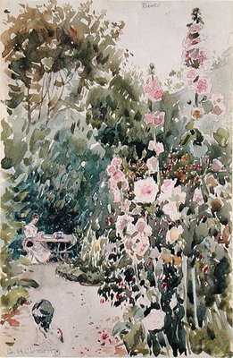 Tea in the Hollyhock Garden, Dives, c.1890 (watercolor and pencil on paper)