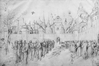 Funeral of the Virgin, from the Jacopo Bellinis Album of drawings (pen ...