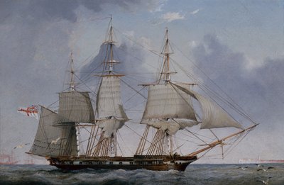 A Fifth-Rate 36-Gun Frigate Hove-To on a Starboard Tack