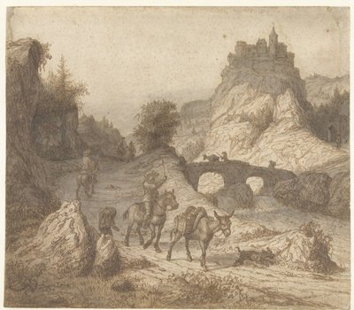 Mountain Landscape with Castle and Figures by Lambert Doomer