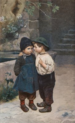 "Don't Tell Anyone" (colour litho) by Marie Wunsch