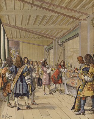 Visit of King Louis XIV to Gobelins, Lebrun showing him the workshops