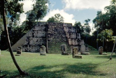 The Twin Pyramids group with stelae in forecourt by Mayan