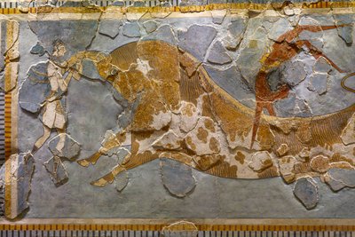 Detail of the Bull Leaping Fresco. Found in Knossos