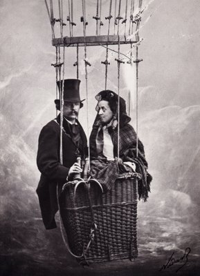 Paul Nadar and his wife in the basket of the balloon (hot air balloon ...
