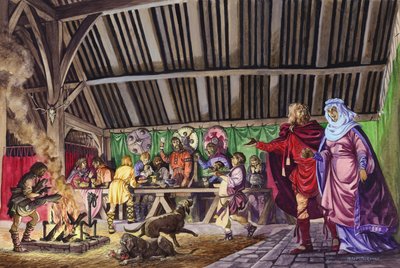 Anglo-Saxon Thane leads his Wife into the Great Hall