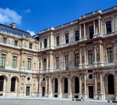 Architecture: view of the square courtyard at the Louvre. Realised by ...