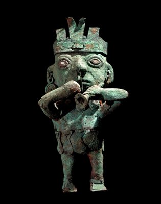 Precolombian art, Vicus culture (Peru): bronze statuette representing a ...