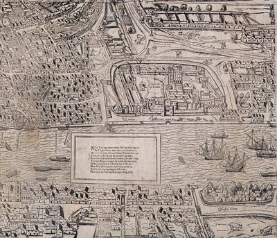 Detail of Tower of London, from Civitas Londinum, map of London, 1560