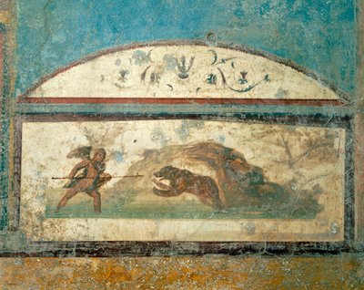 Fresco showing Hunting Scene, from House of Ancient Hunt, Pompeii ...
