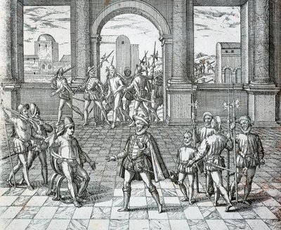 The Inca King Atahualpa Being Taken Prisoner by Spaniards in Cajamarca